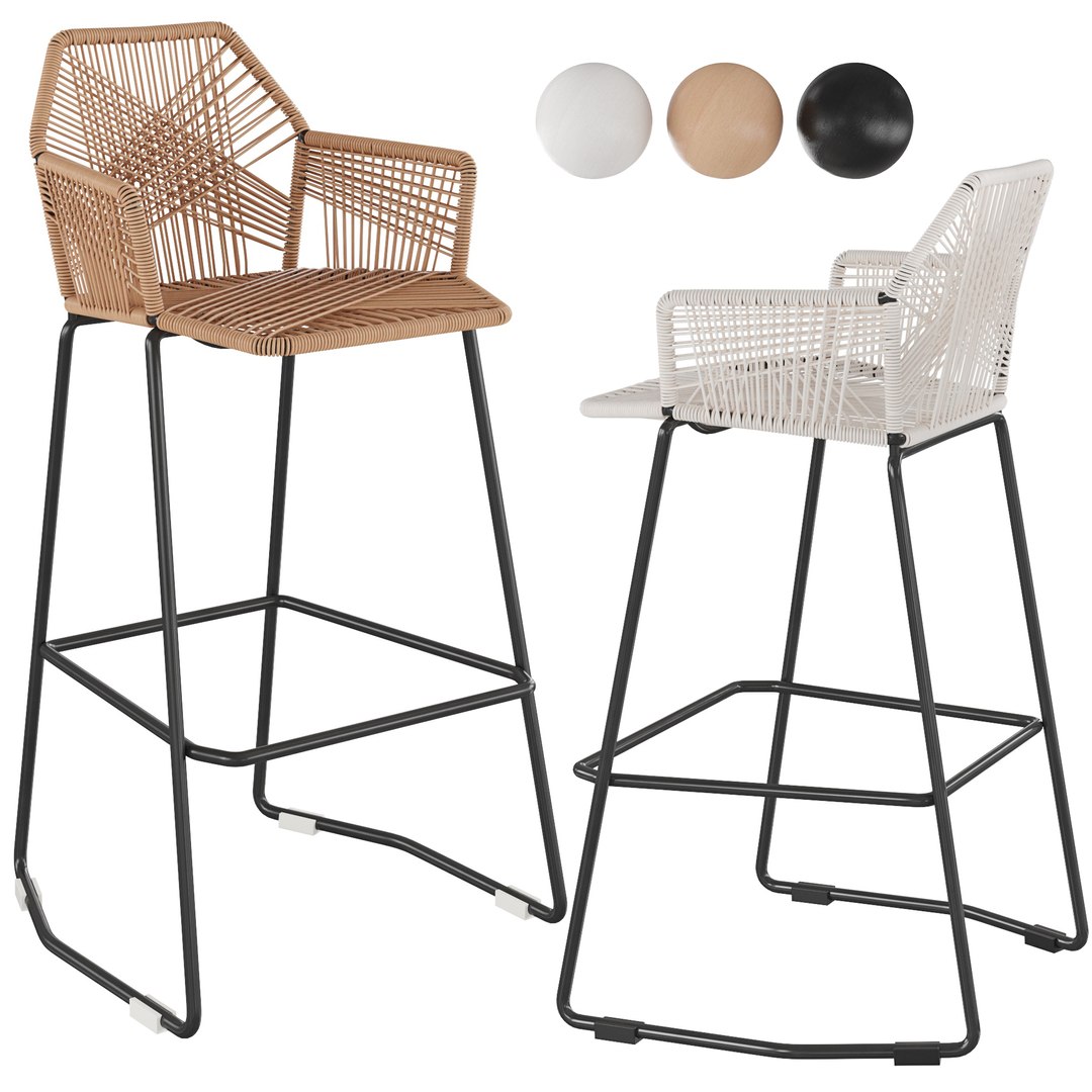 3D Rattan Geometric Natural Bar Stool Set of 2 - TurboSquid 1831240