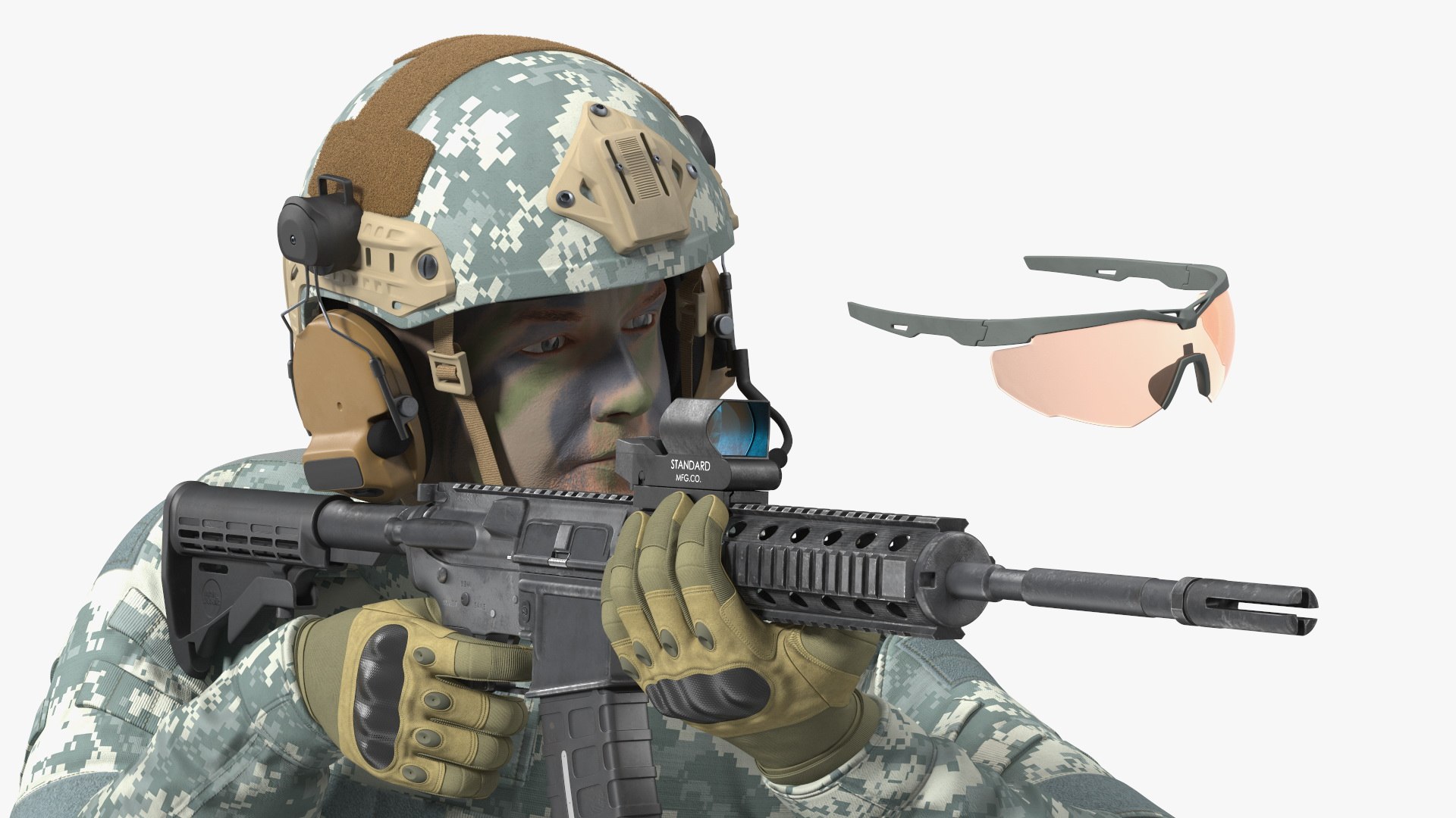 3D Army Soldier In Grey Camo With Rifle Aiming Fur - TurboSquid 2259961