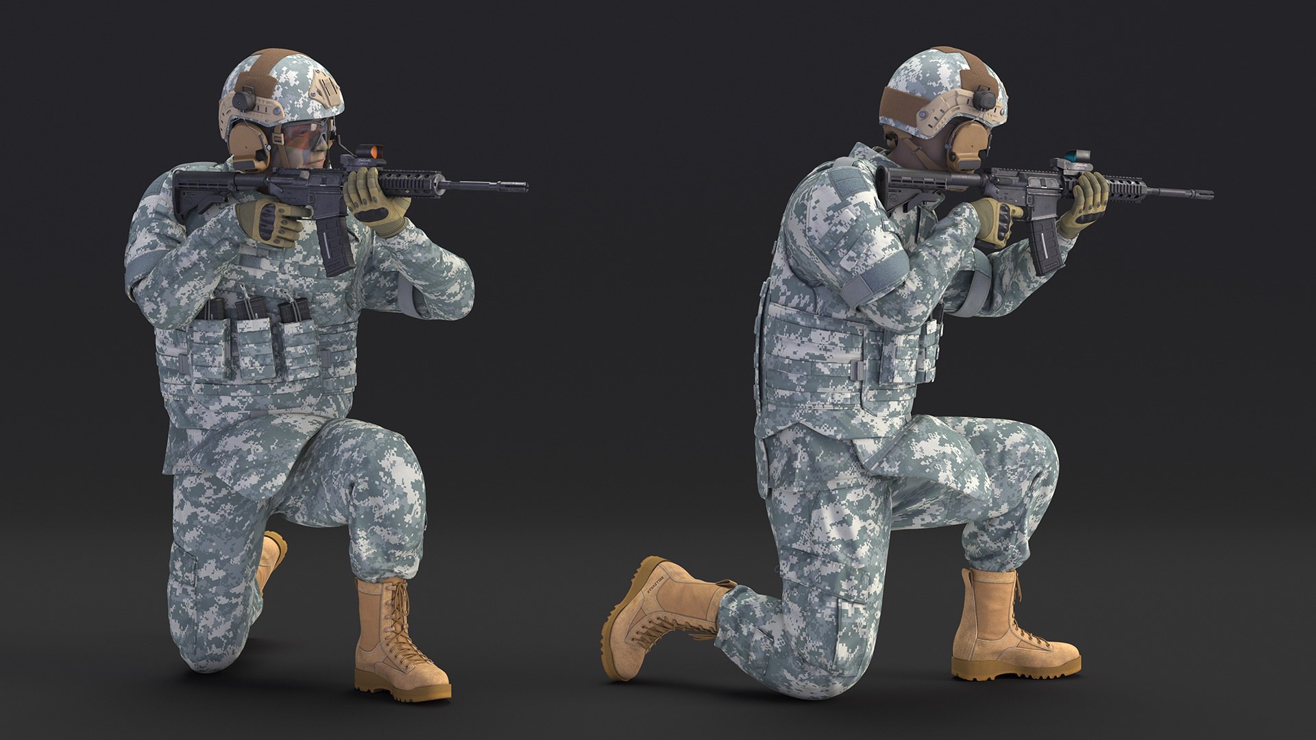 3D Army Soldier In Grey Camo With Rifle Aiming Fur - TurboSquid 2259961