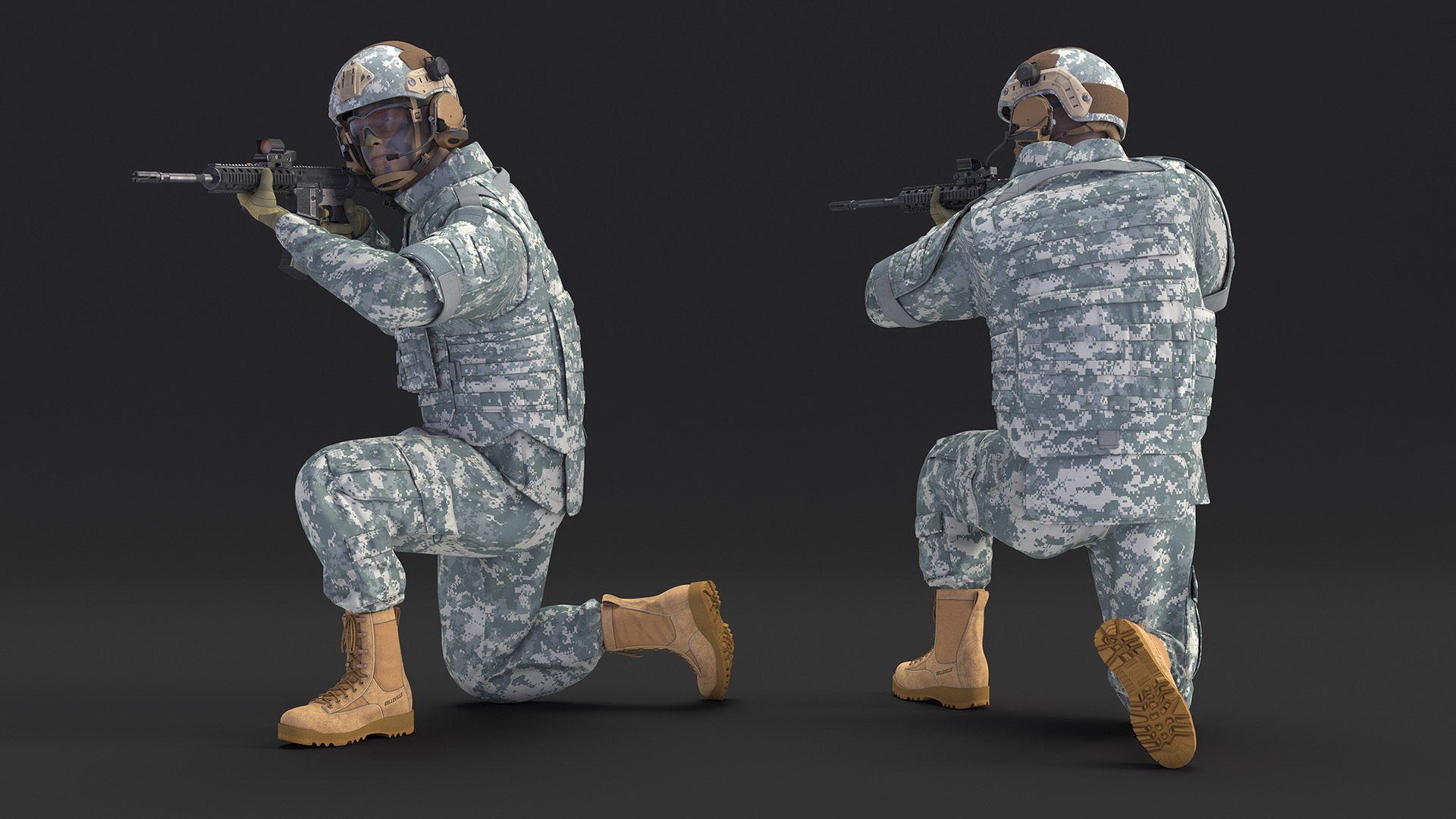3D Army Soldier In Grey Camo With Rifle Aiming Fur - TurboSquid 2259961