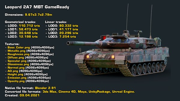 Rigged Leopard 2A7 GameReady LODs 3D model - TurboSquid 1716945