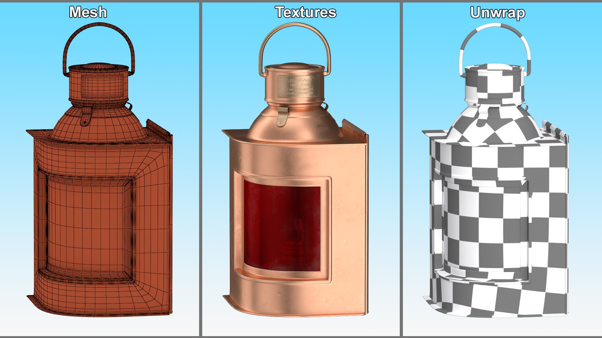 Antique Copper Ship Lantern With Red Glass 3D Model - TurboSquid 2243559