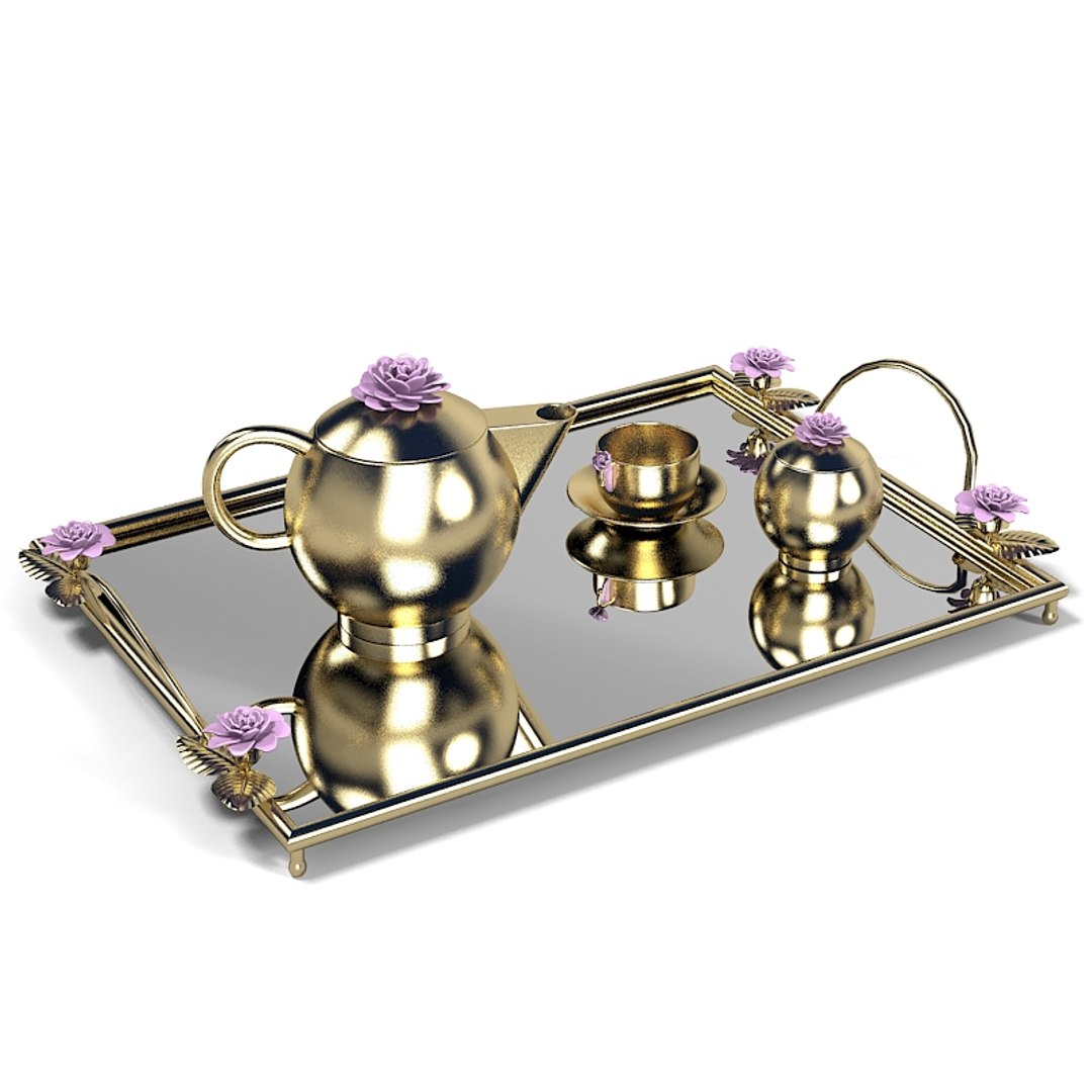 3d Elegant Golden Tray