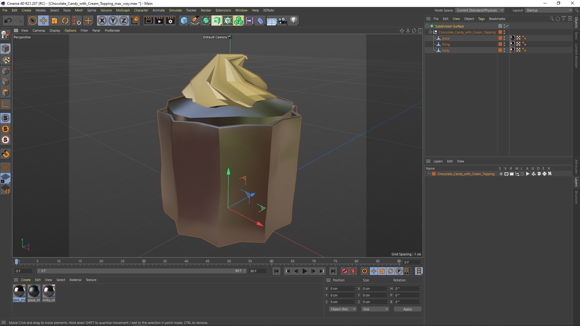 Chocolate Candy With Cream Topping 3D Model - TurboSquid 2277215