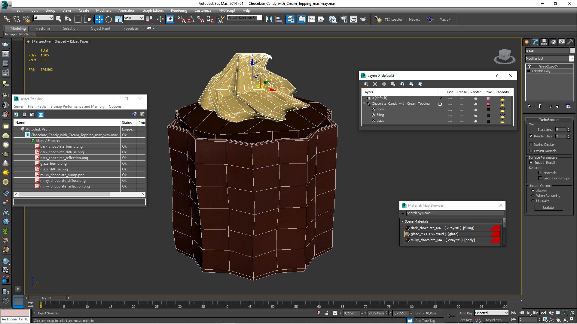 Chocolate Candy With Cream Topping 3D Model - TurboSquid 2277215
