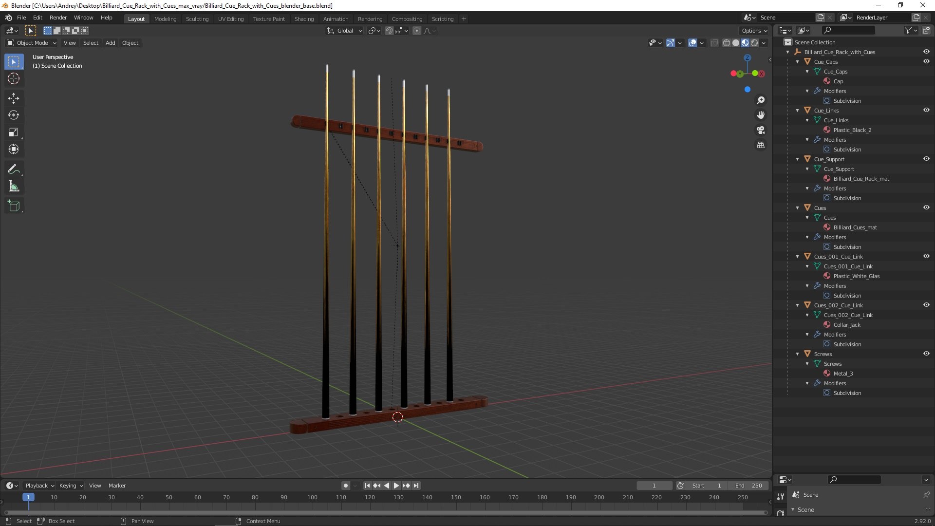 Billiard Cue Rack With Cues 3D Model - TurboSquid 2246746