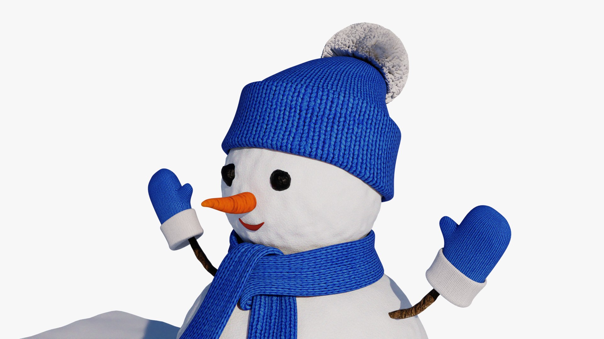 Snowman With Knitted Hat, Scarf And Mittens Model - TurboSquid 2291029