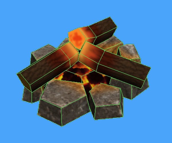 3d model campfire stones logs