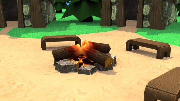 3d model campfire stones logs