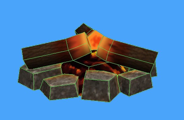 3d model campfire stones logs
