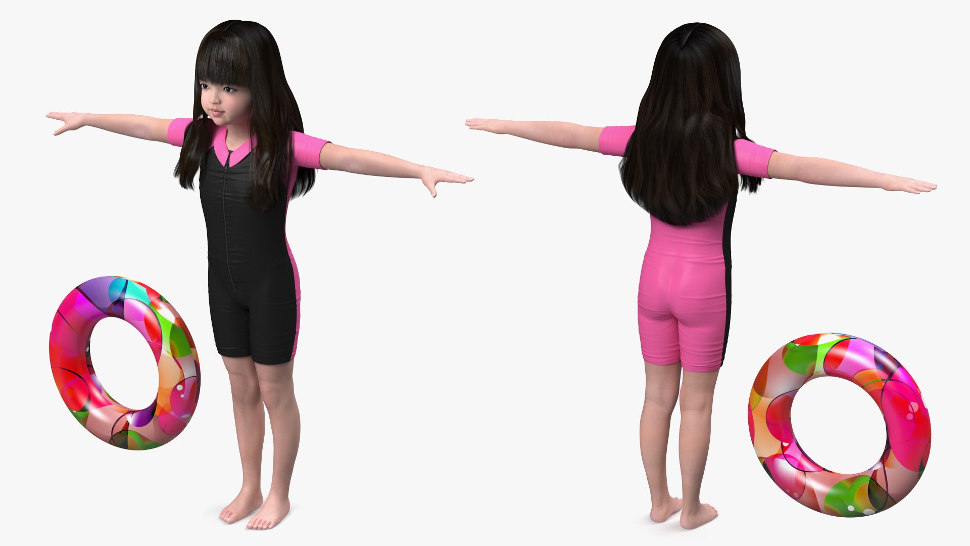 Asian Girl in Beach Suit with Inflatable Circle Rigged for Cinema 4D 3D ...