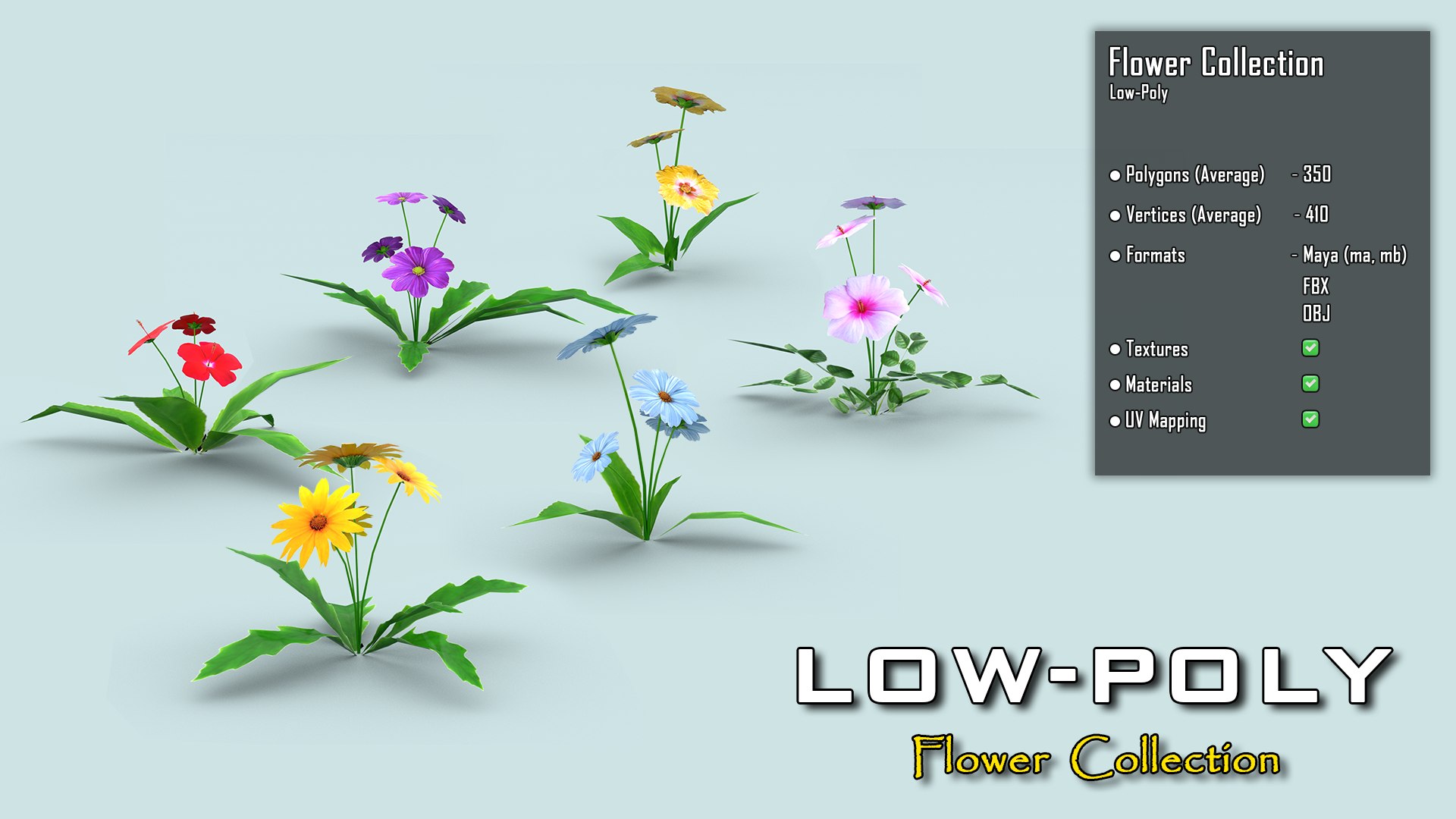 3D 6 Low Poly Flowers Collection 1 Low-poly 3D Model - TurboSquid 2288670