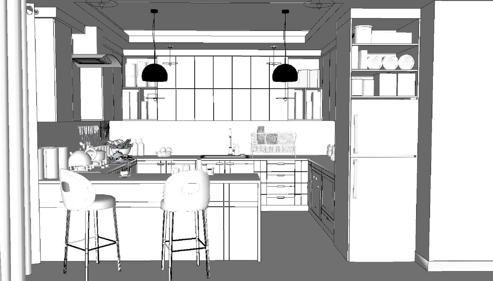 3D Modern Black White Kitchen 3D Model With Island Model - TurboSquid ...