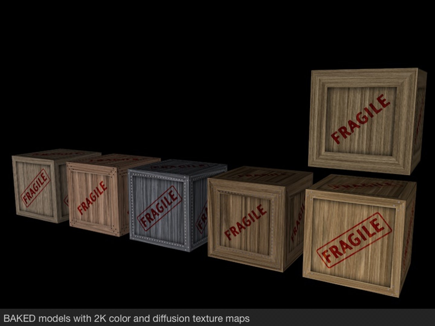 low-poly fragile wooden crates 3d c4d