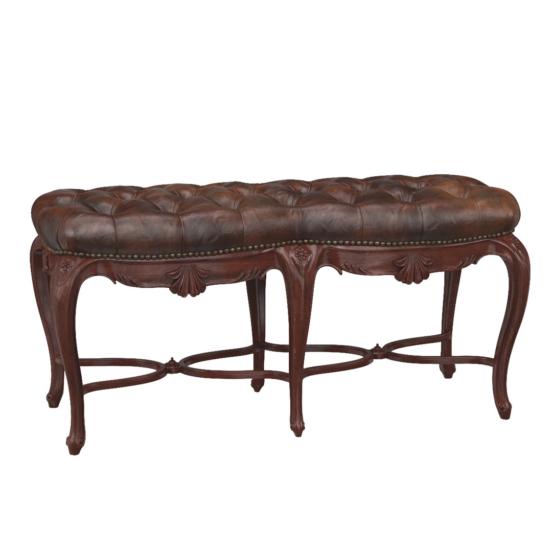 French Leather Tufted Bench C 1900s 3D Model - TurboSquid 2084357