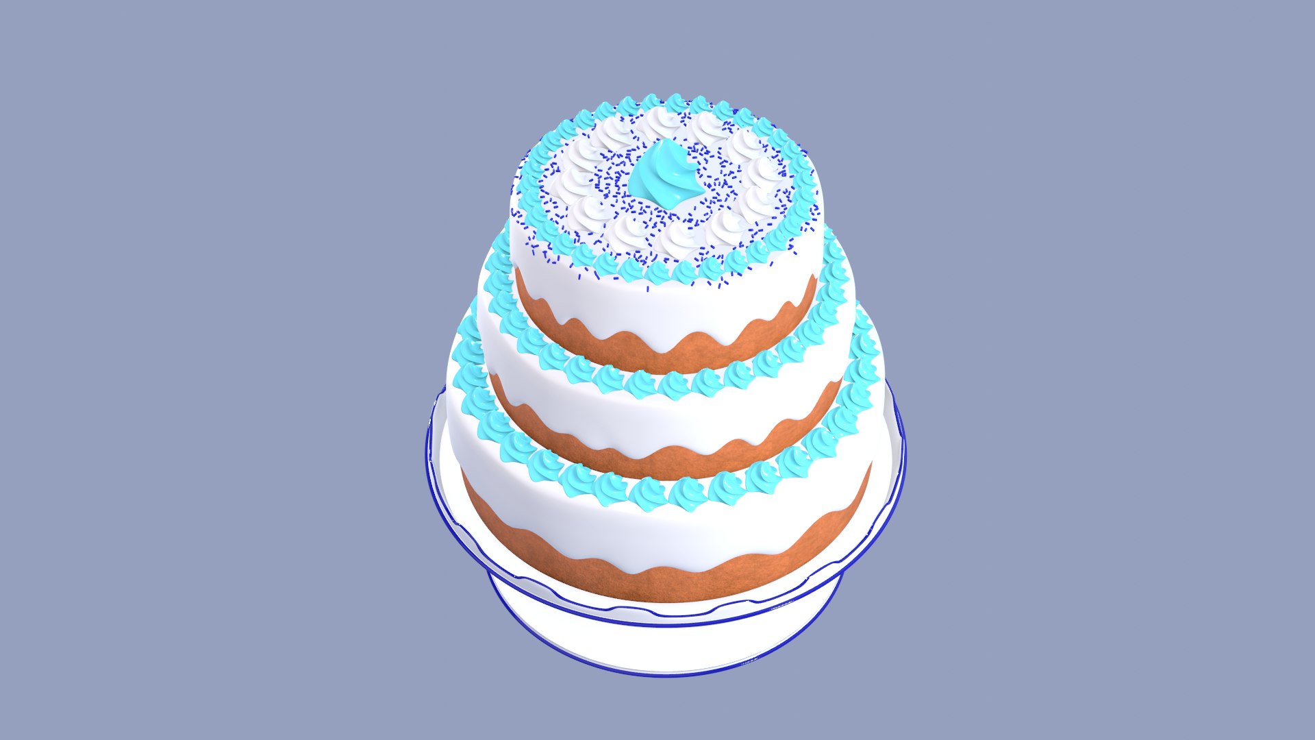 3D Cake Blue And White Cream Model - TurboSquid 2070157
