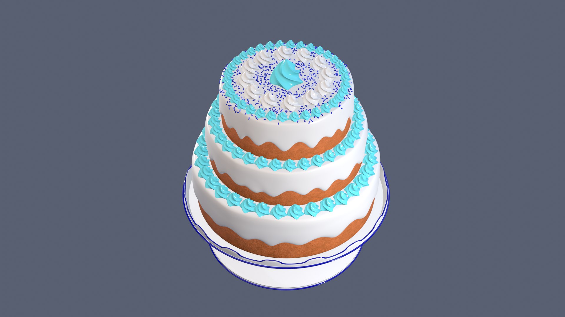 3D Cake Blue And White Cream Model - TurboSquid 2070157