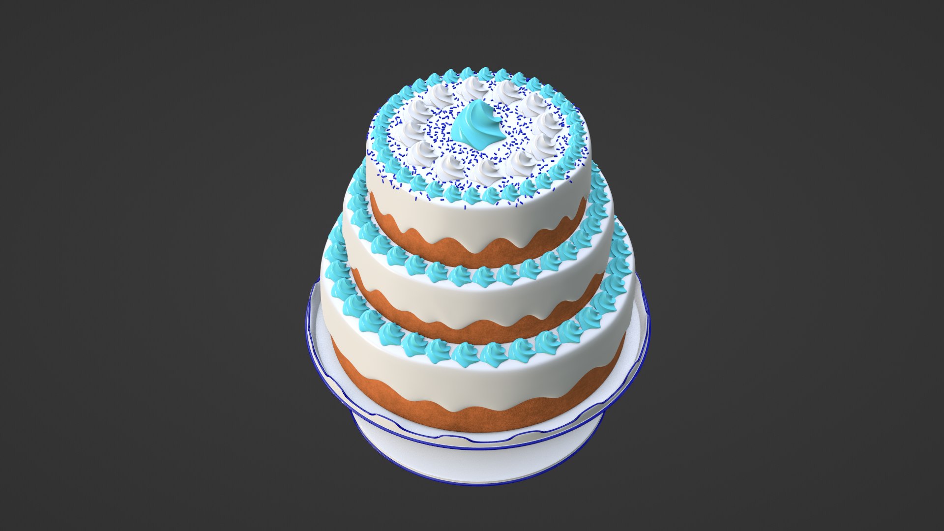 3D Cake Blue And White Cream Model - TurboSquid 2070157