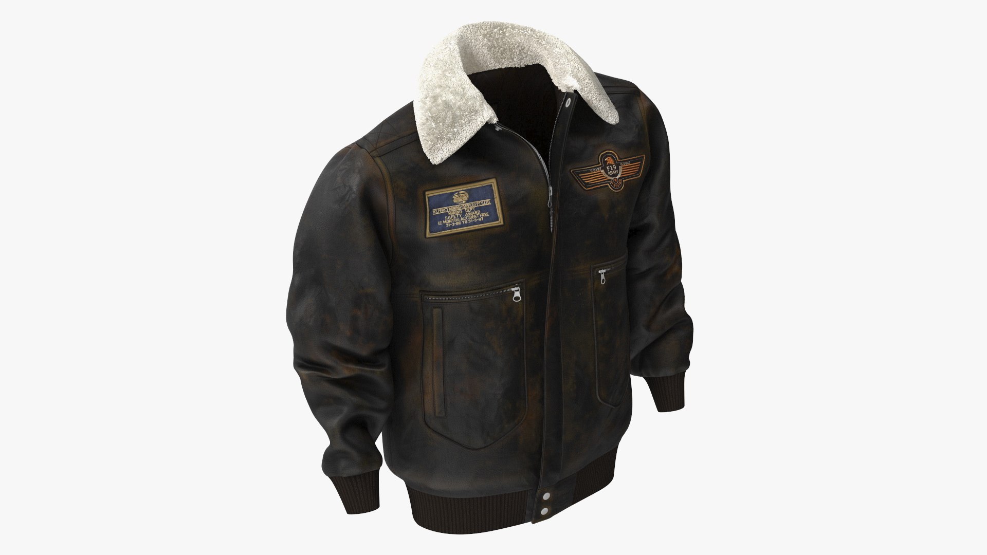 Shabby Mens Aviator Jacket Black Fur model - TurboSquid 2088642