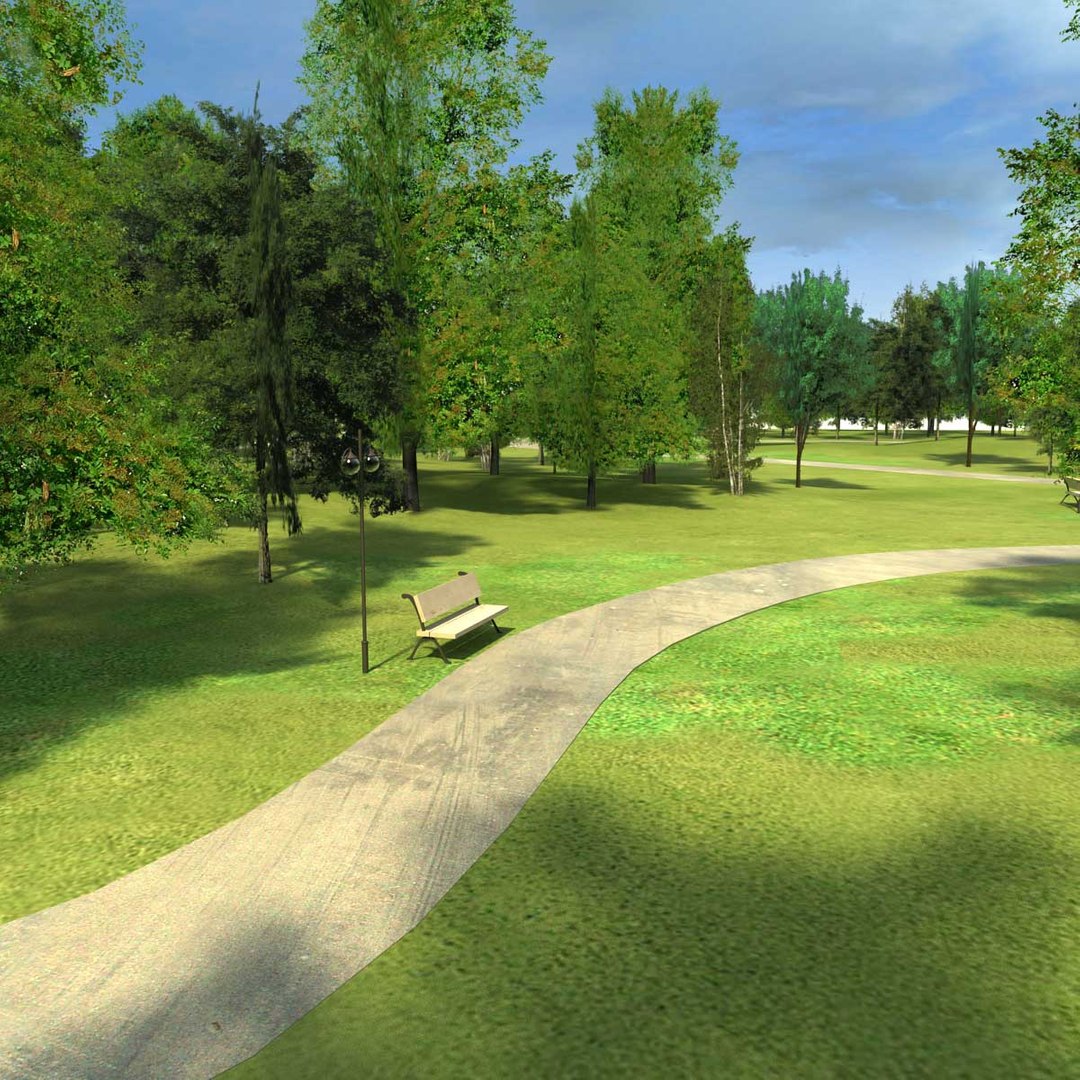 3d Model Park Scene Block Trees