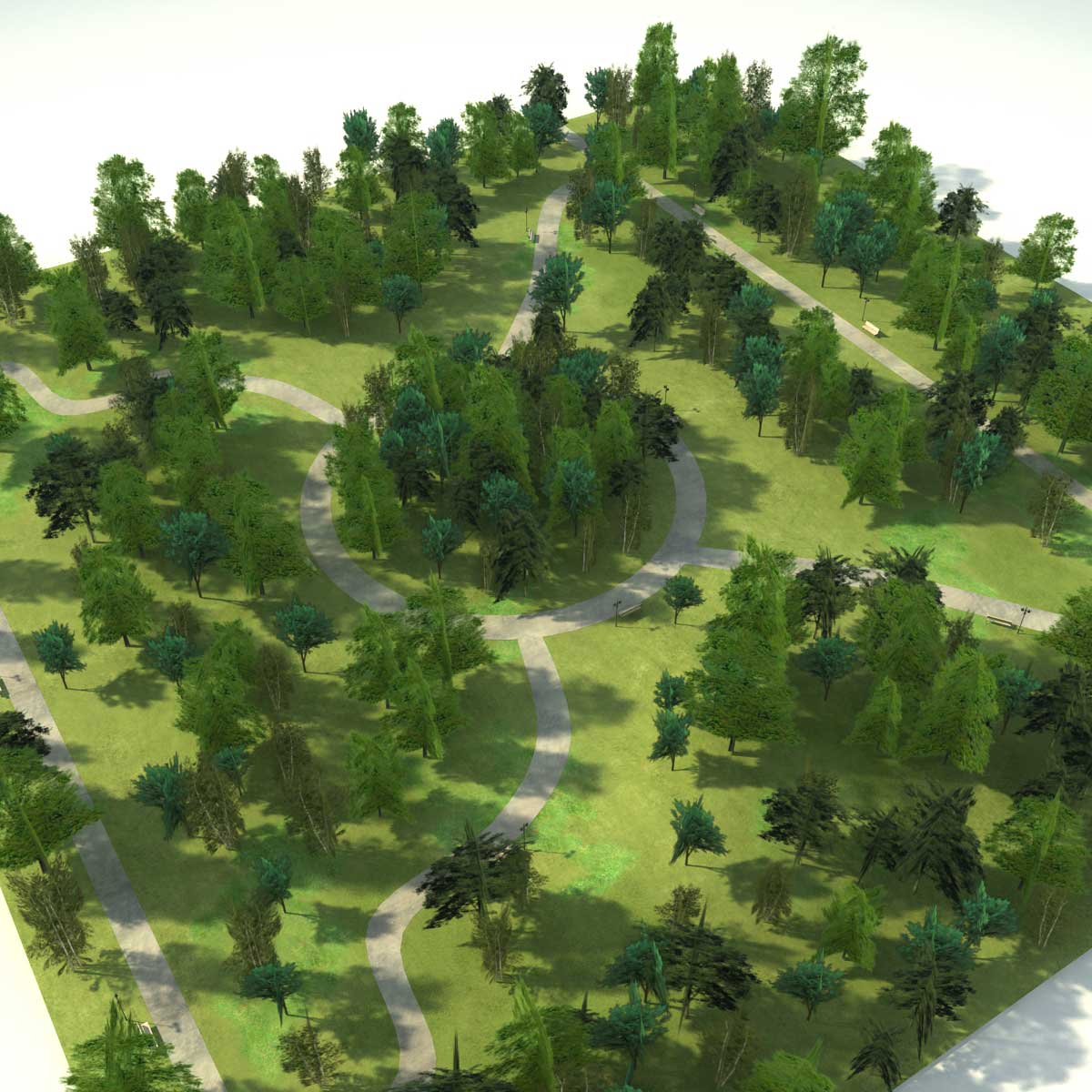 3d model park scene block trees