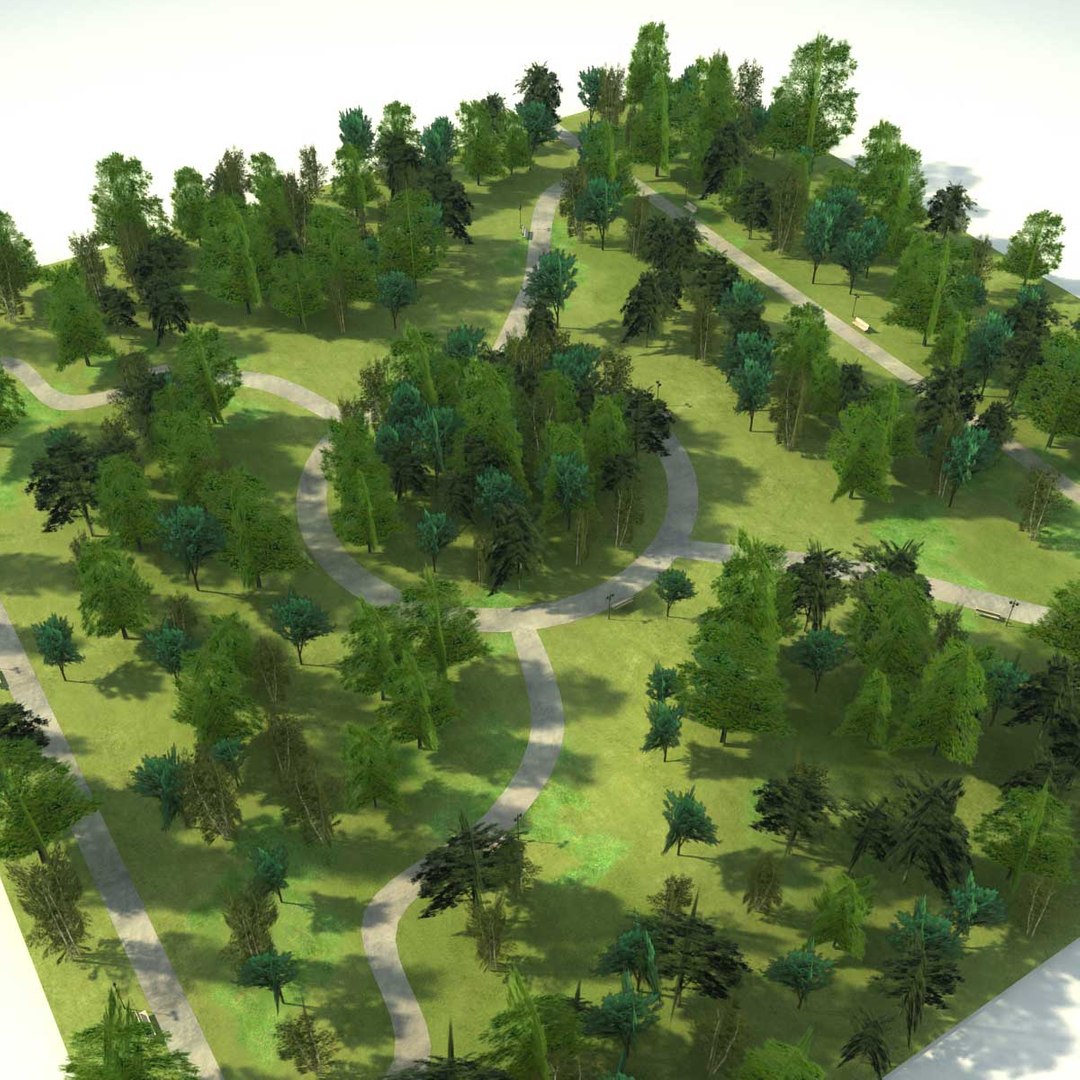 3d Model Park Scene Block Trees