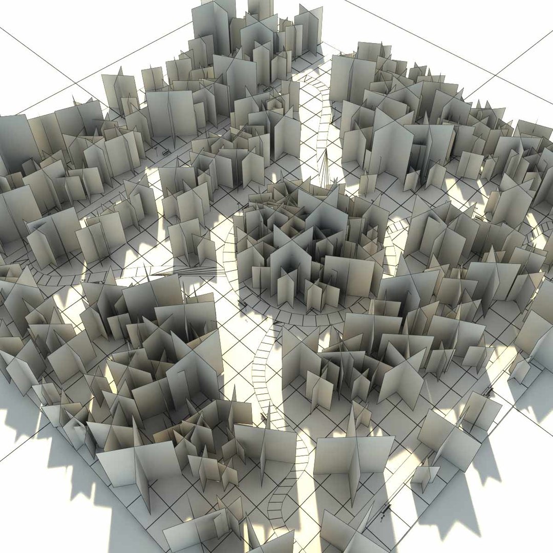 3d Model Park Scene Block Trees