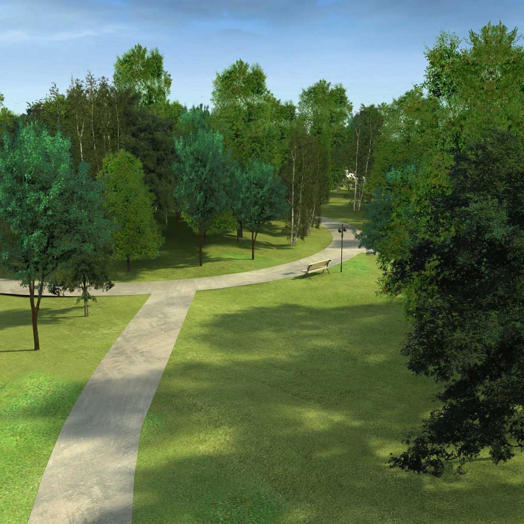 3d Model Park Scene Block Trees
