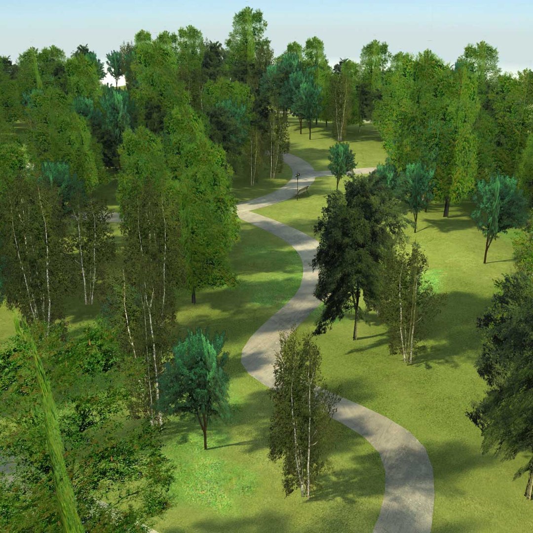 3d Model Park Scene Block Trees