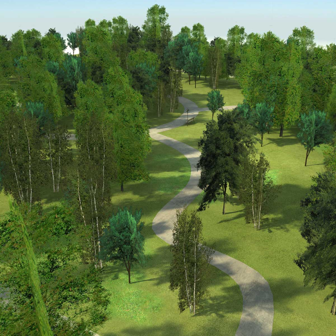 3d model park scene block trees