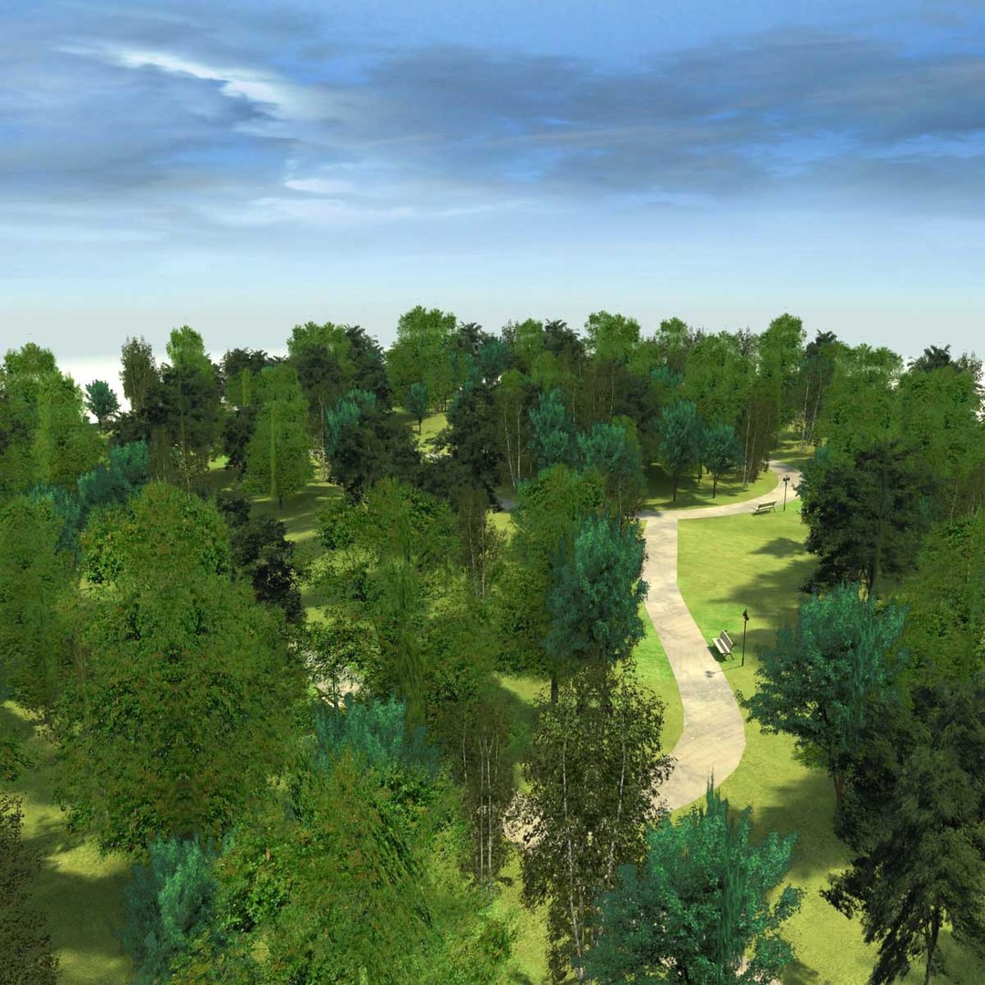 3d Model Park Scene Block Trees
