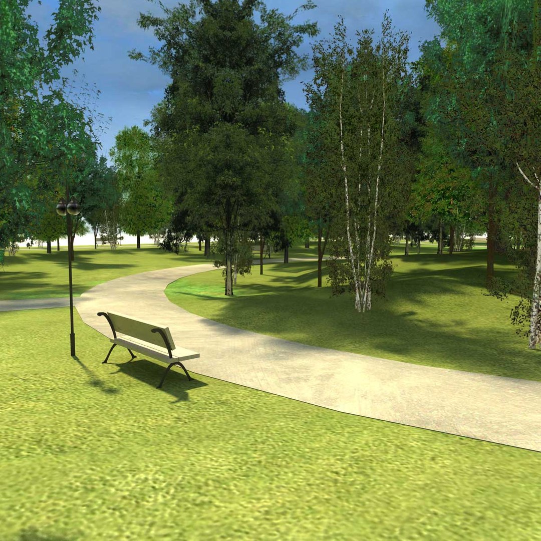 3d Model Park Scene Block Trees