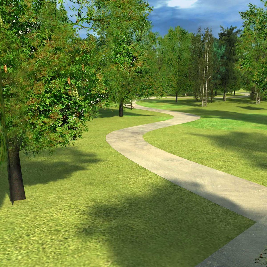 3d Model Park Scene Block Trees
