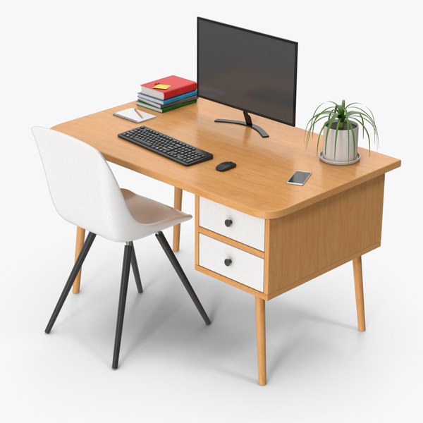 3D Wooden Desk Set model - TurboSquid 1888205