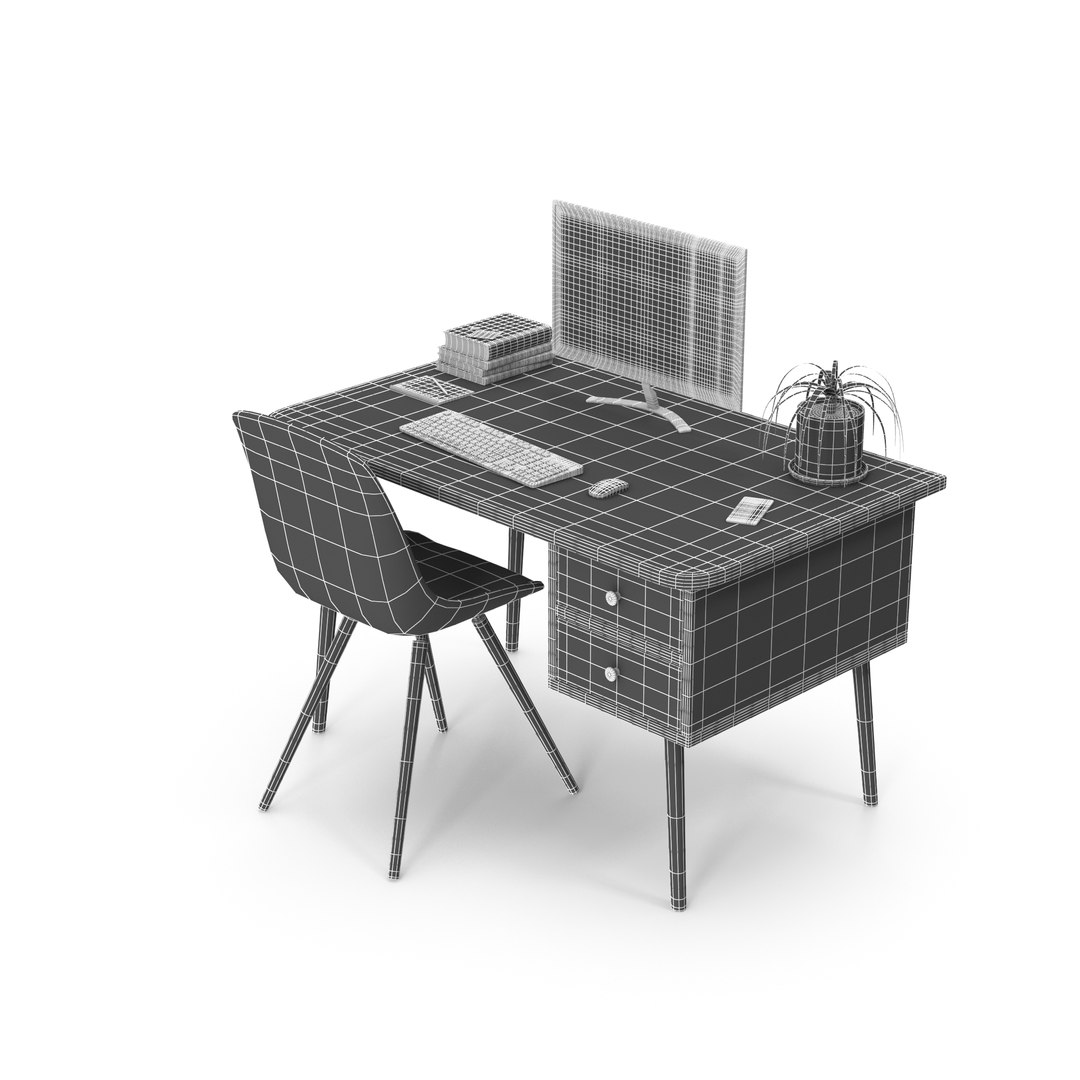 3D Wooden Desk Set Model - TurboSquid 1888205