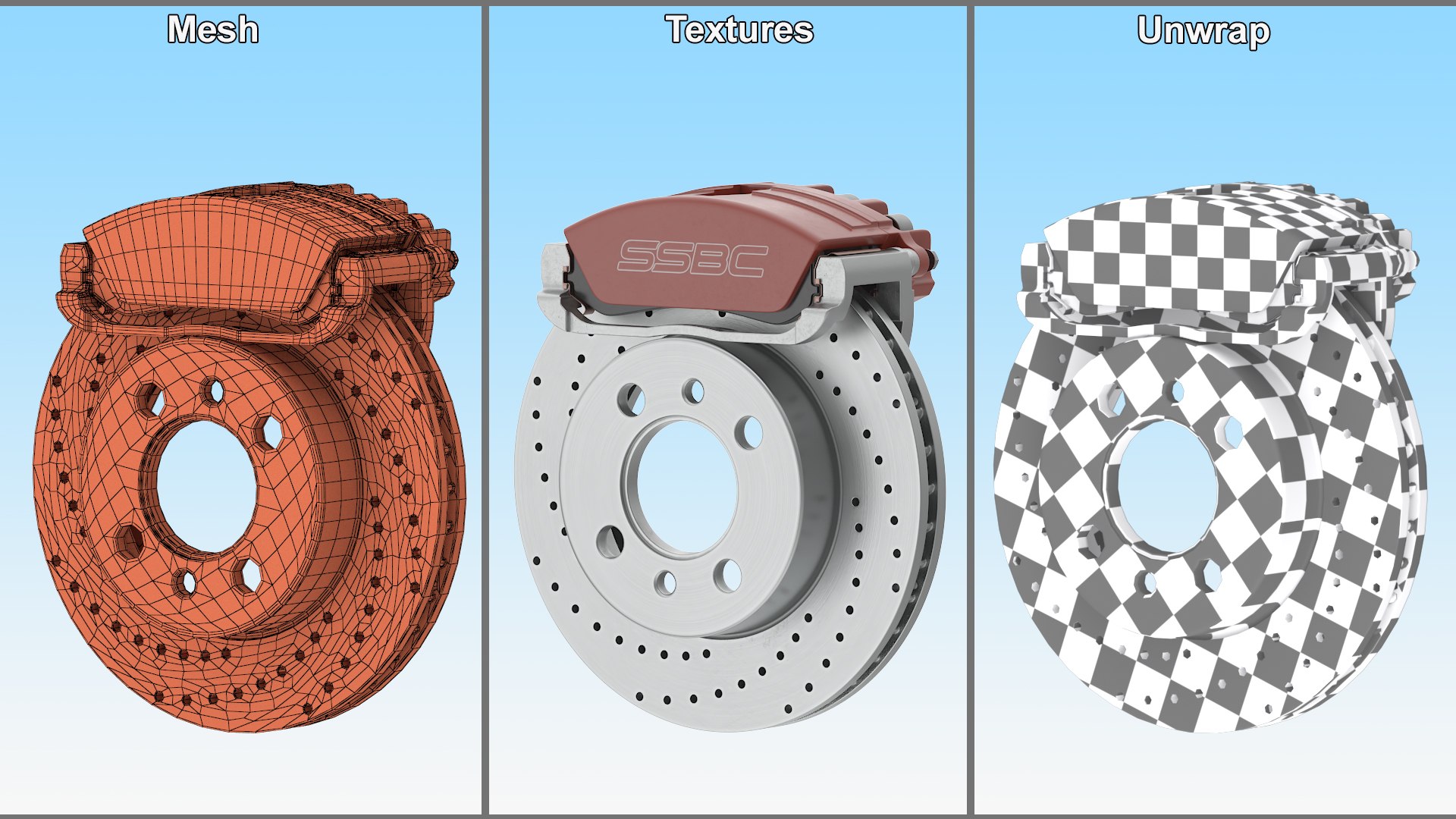 SSBC Drilled Brake Rotor With Red Caliper 3D - TurboSquid 2390596