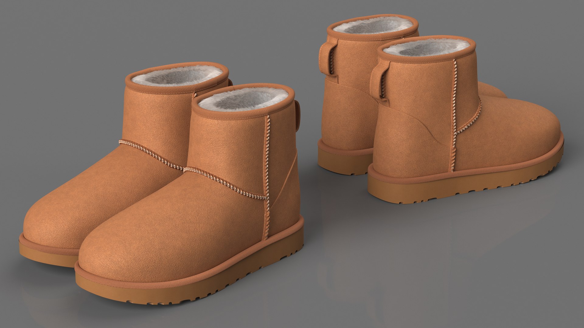 3D Womens Mini Leather Sheepskin Boots Fur Chestnut - TurboSquid 2070489