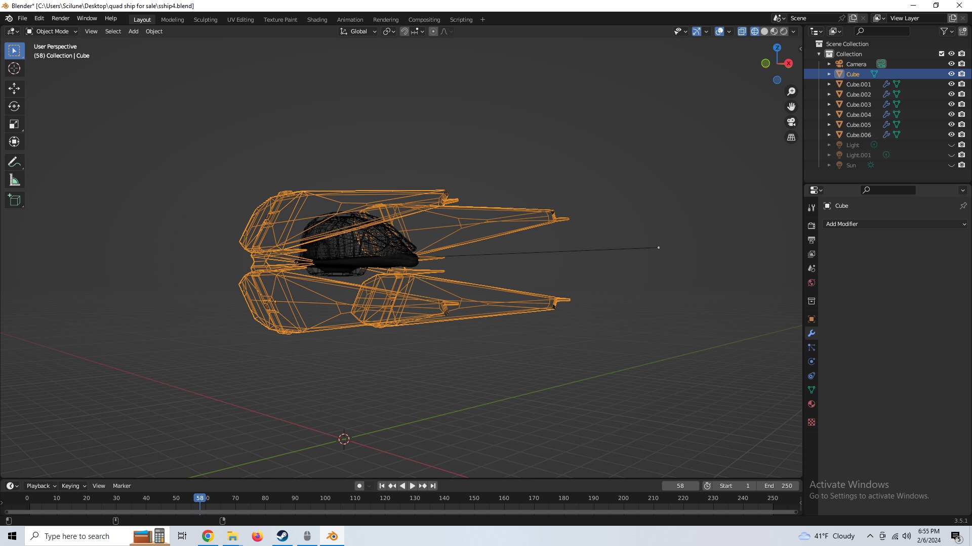 Space Ship Quad Wing Model - TurboSquid 2186685