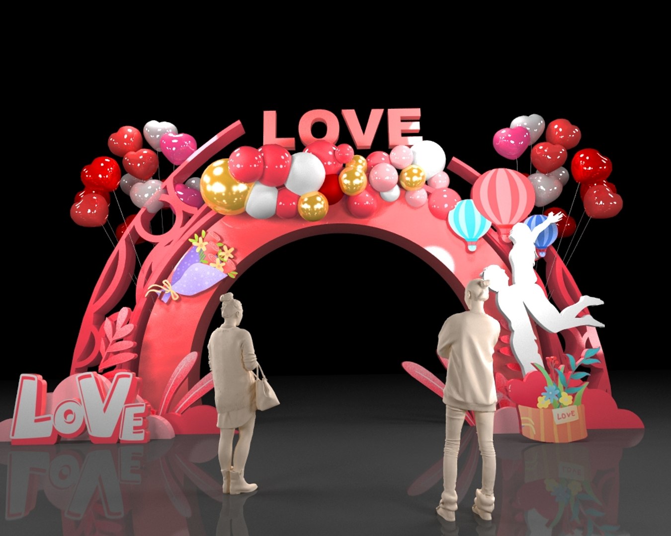 3D wedding balloon lobby flower wall green plants gardening party stage ...