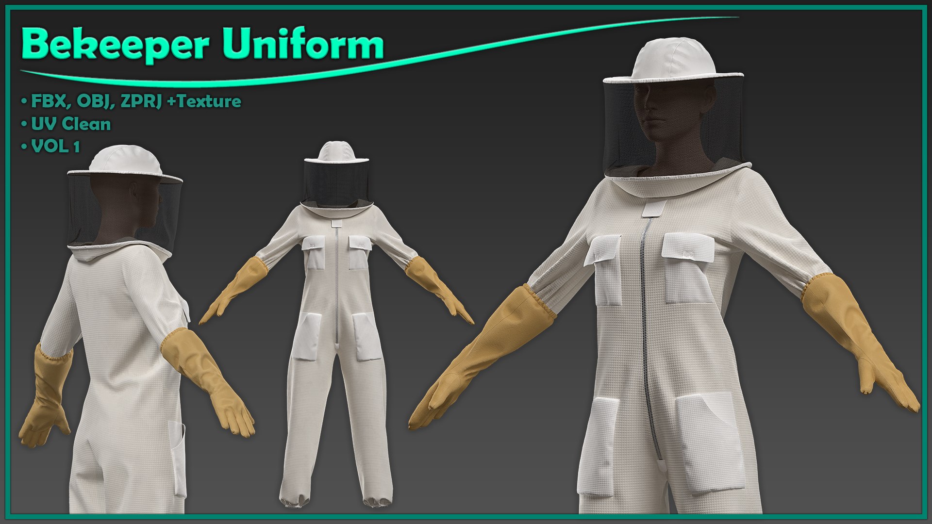 3D Female Beekeeper Uniform With Texture - TurboSquid 2296177