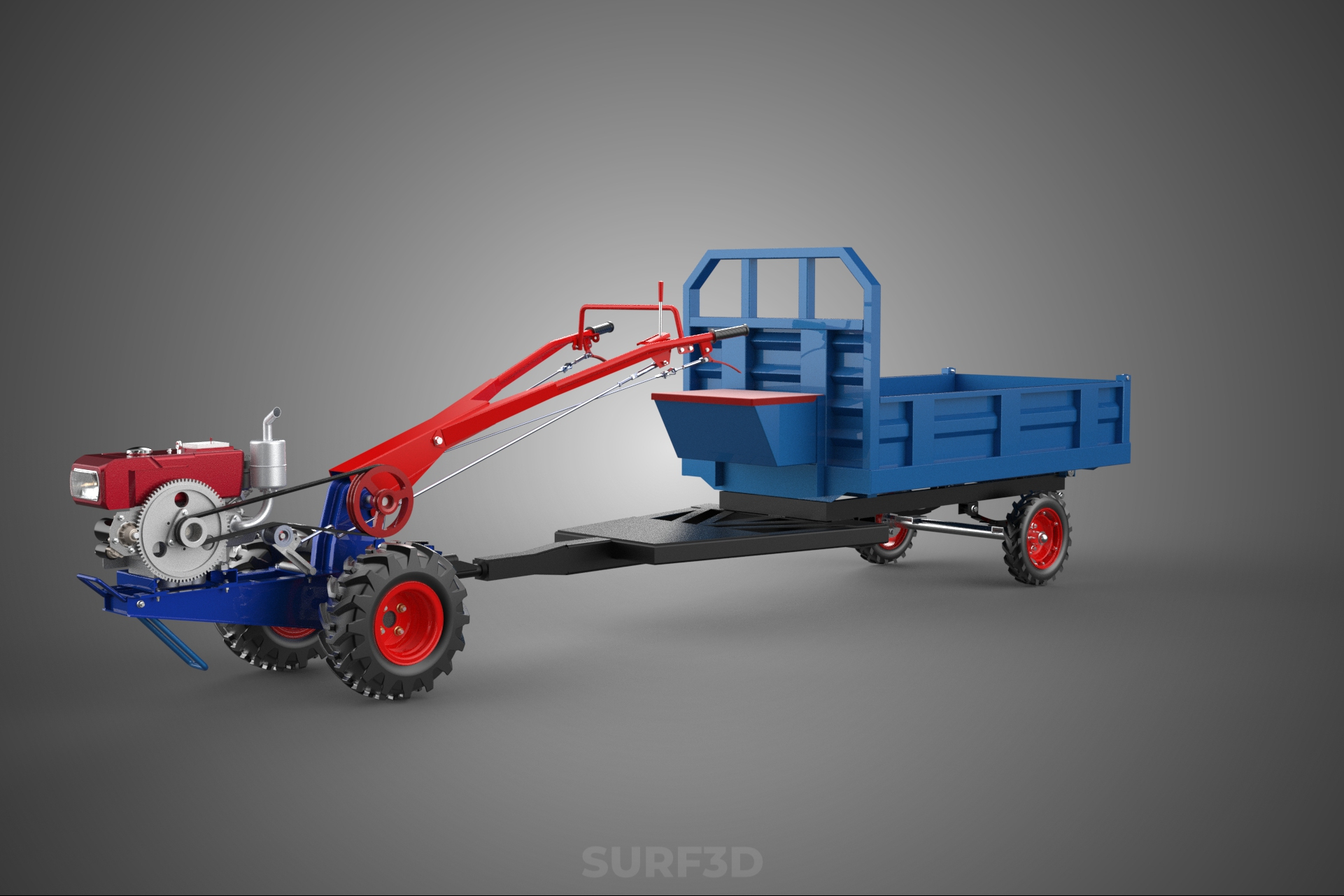 modèle 3D de TRACTEUR À DEUX ROUES REMORQUE CHARIOT PORTEUR DE ...