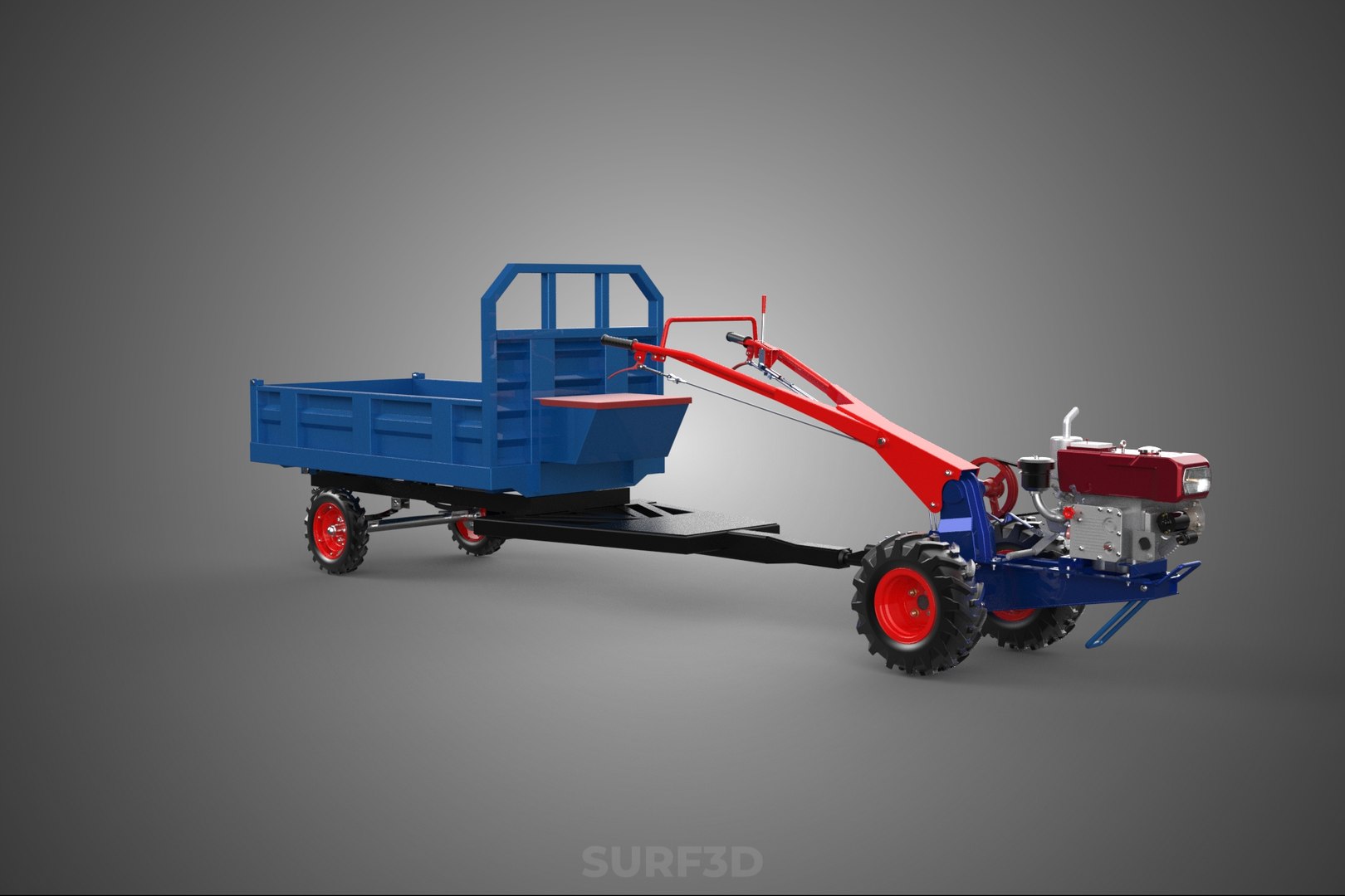 3D TWO WHEEL TRACTOR TRAILER TROLLEY LOAD CARRIER TRANSPORT BED CAR ...