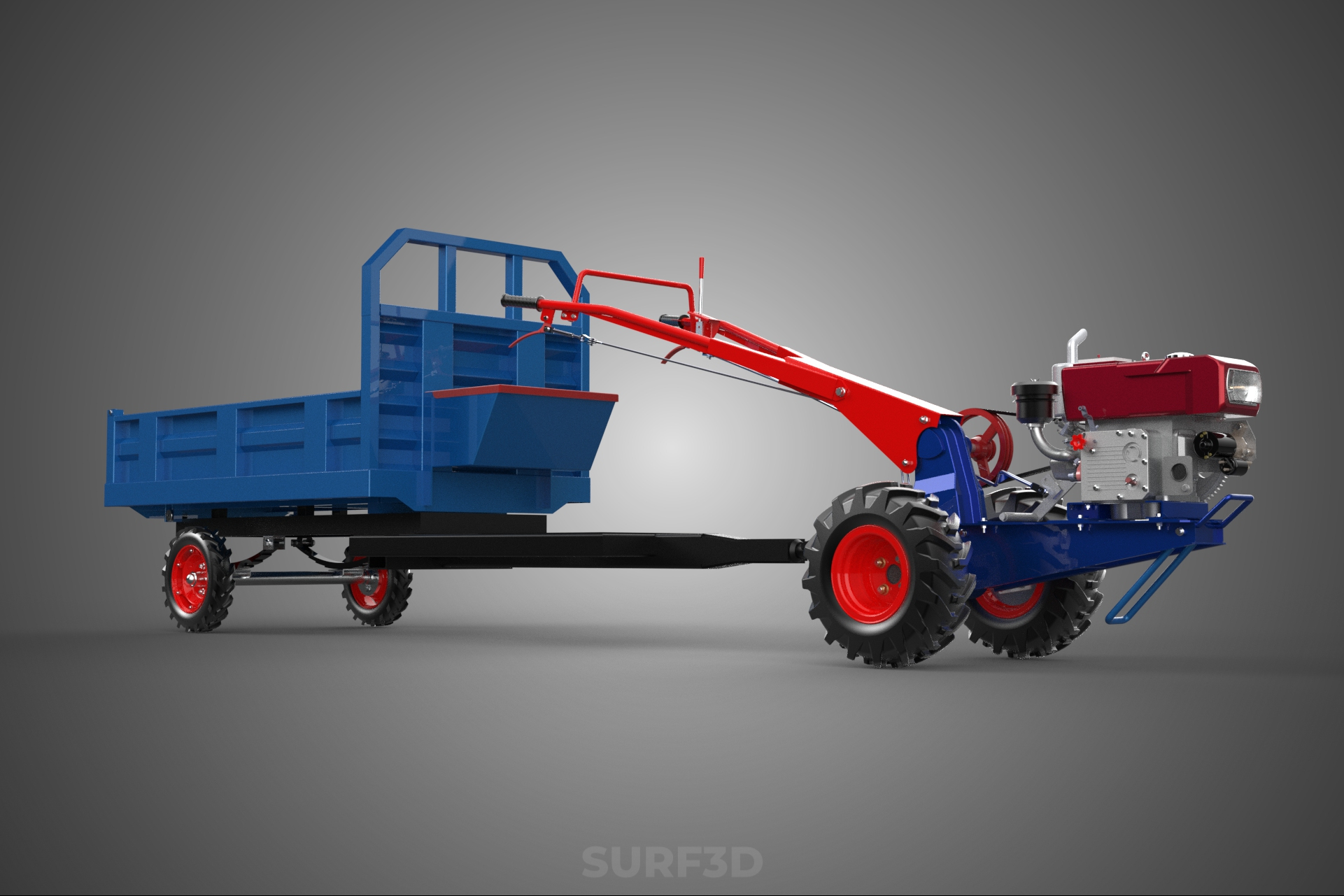 modèle 3D de TRACTEUR À DEUX ROUES REMORQUE CHARIOT PORTEUR DE ...