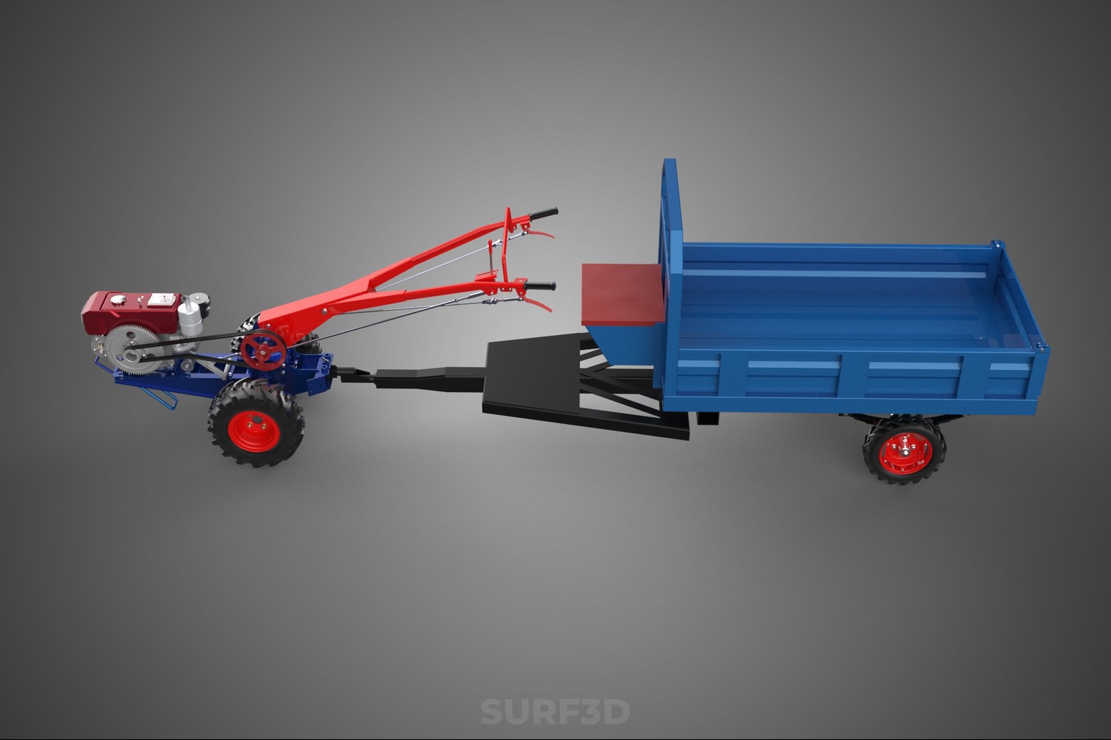 3D TWO WHEEL TRACTOR TRAILER TROLLEY LOAD CARRIER TRANSPORT BED CAR ...
