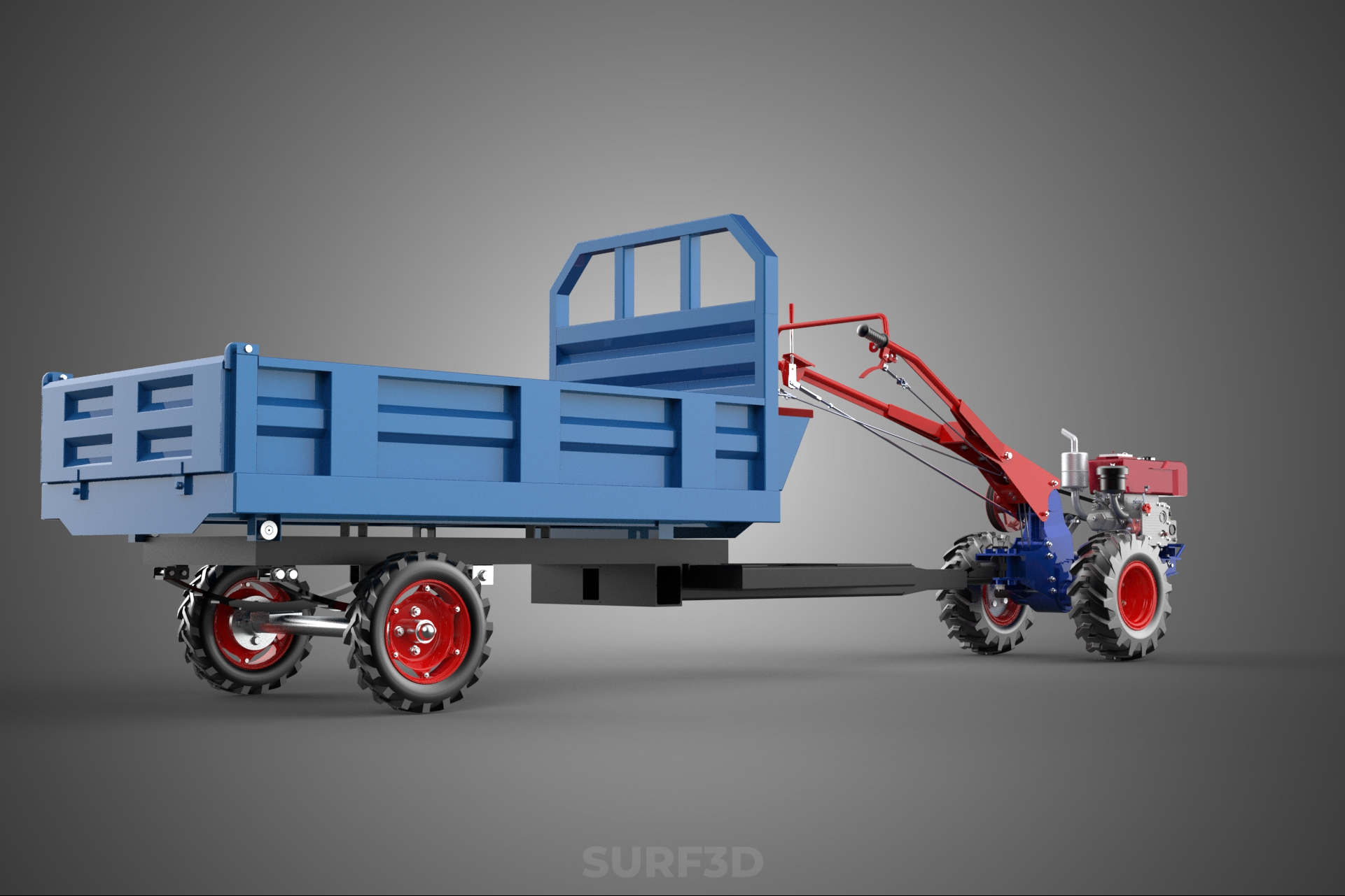 modèle 3D de TRACTEUR À DEUX ROUES REMORQUE CHARIOT PORTEUR DE ...