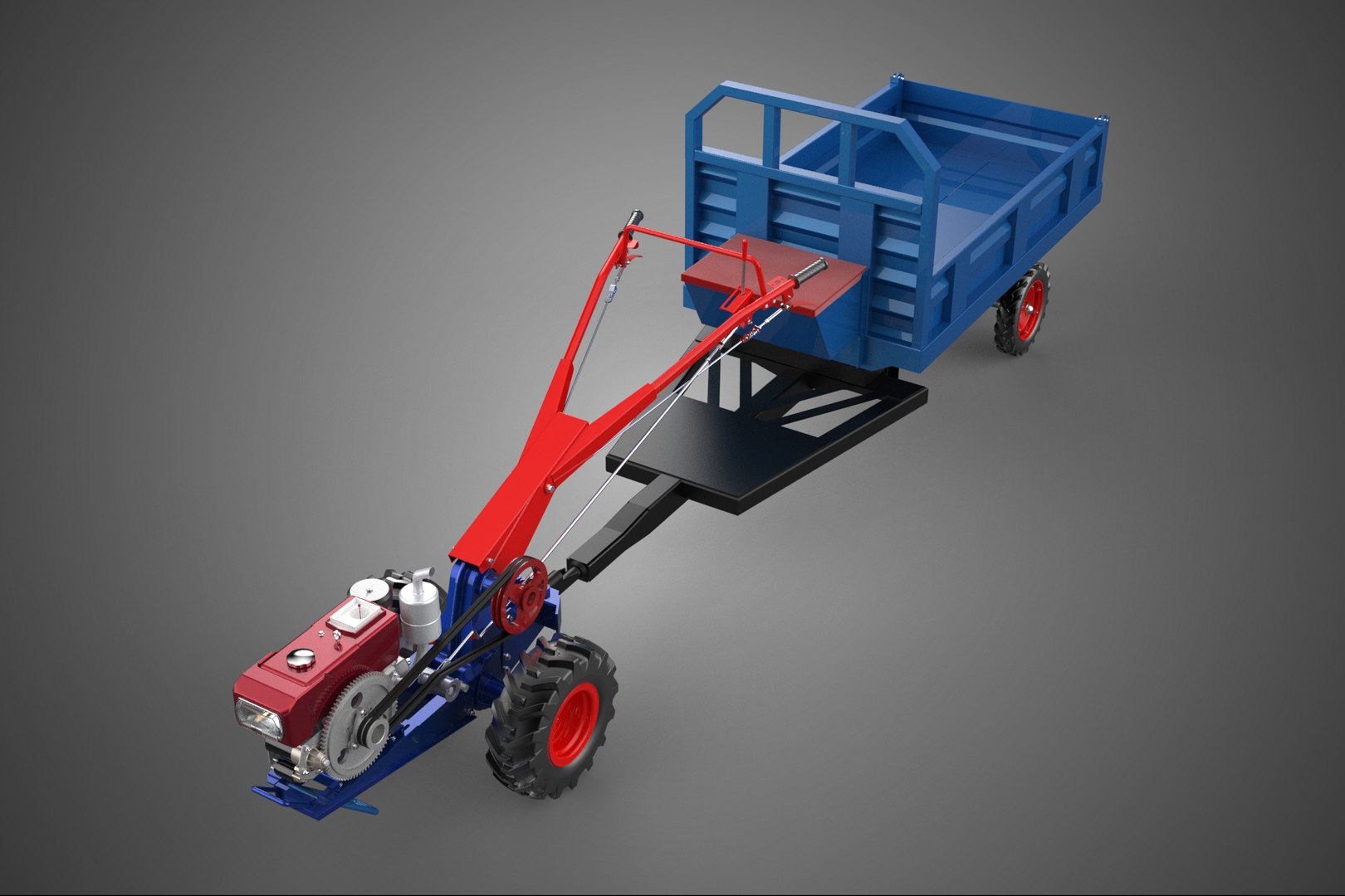 3D TWO WHEEL TRACTOR TRAILER TROLLEY LOAD CARRIER TRANSPORT BED CAR ...