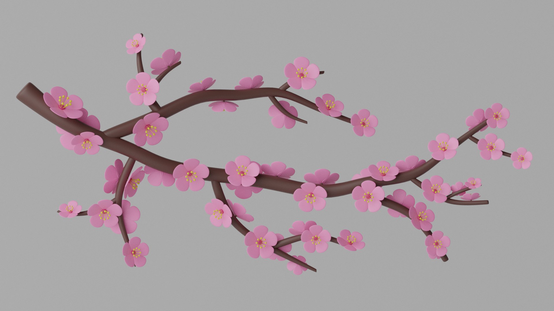 3D Cartoon Sakura Tree Branch With Flowers - TurboSquid 2075935