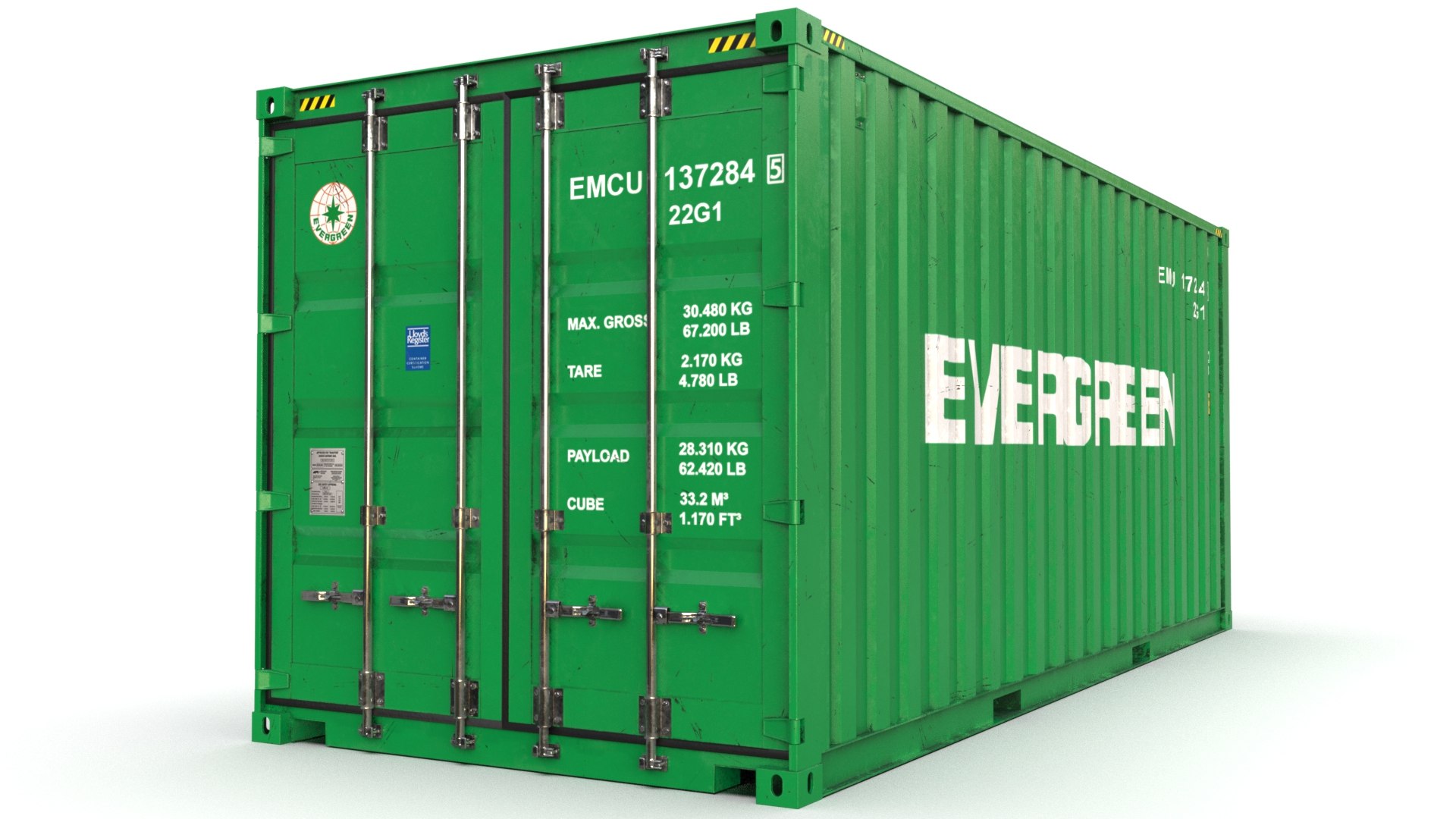 20 Ft EVERGREEN Standard Shipping Container 3D Model - TurboSquid 2004898