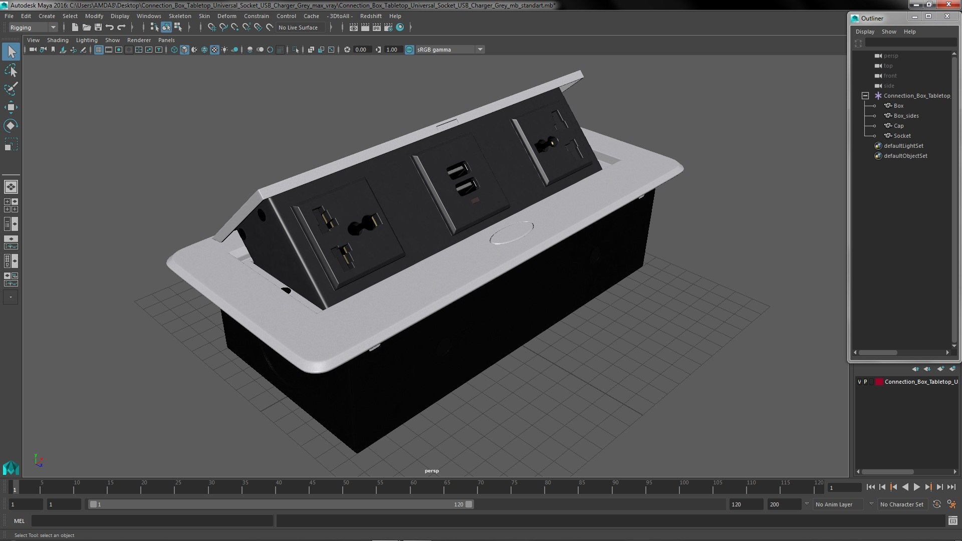 Connection Box Tabletop Universal Socket USB Charger Grey 3D model ...