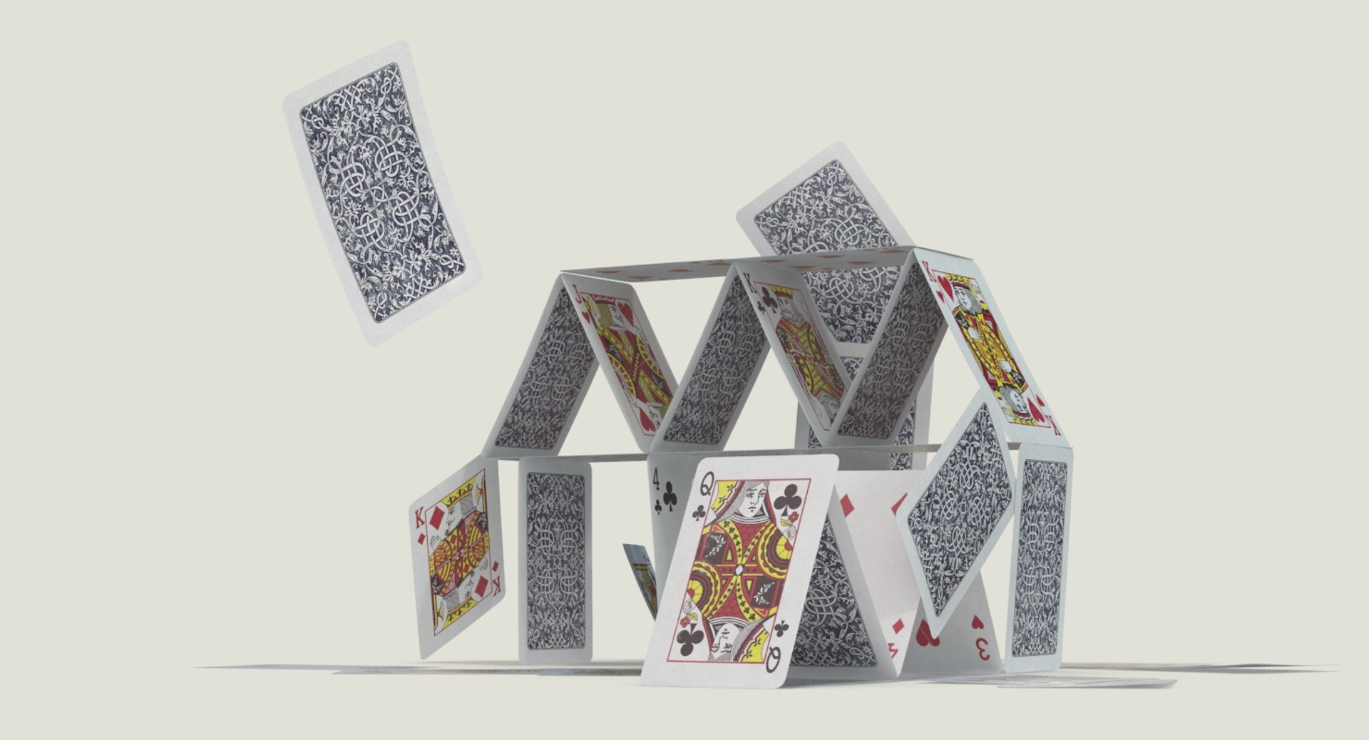 3d model falling house cards